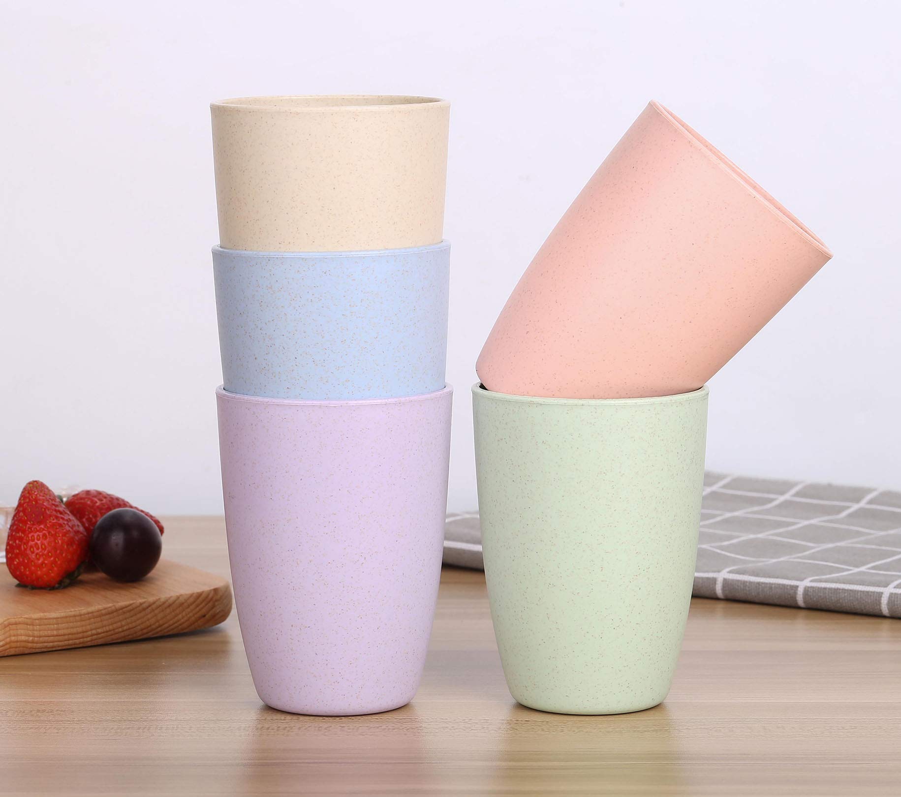 LuckyZone Wheat Straw Unbreakable Cup (12 oz) - Reusable Drinking Glasses Set of 5 - Dishwasher Safe - BPA Free & Eco-Friendly(Beige)