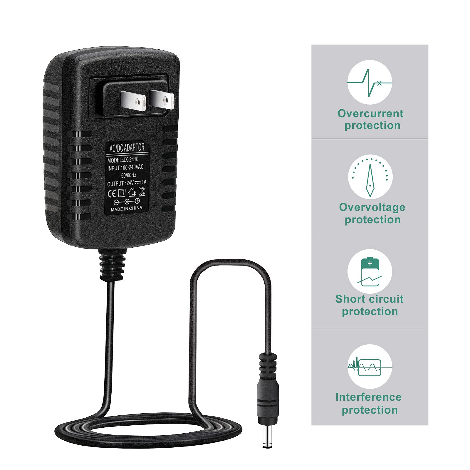 TTODDE 24V 1A 0.5A DC Power Supply Adapter 24W 100-240V AC/DC Adapter Suit 24Volt 1000mA/800mA/500mA Power Adapter with 5.5x2.5mm Tip for Massage Gun, Sunrise Alarm Clock, CCTV Camera