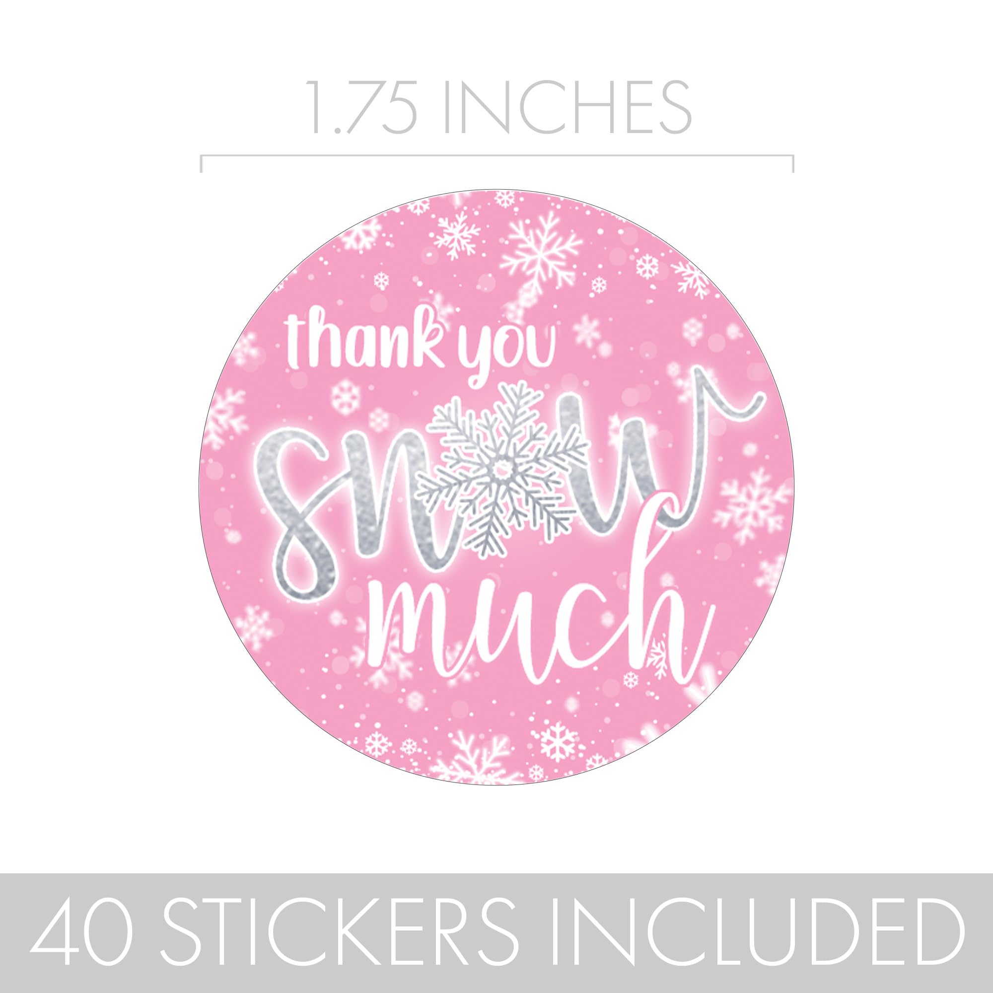Pink Winter Onederland 1st Birthday Party Thank You Stickers, Pink Snowflake Thank You Snow Much - 40 Count