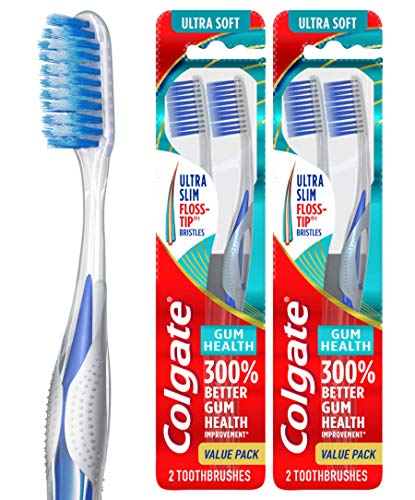 Colgate Gum Health Toothbrush, Extra Soft Toothbrush with Floss-Tip Bristles, 4 Pack
