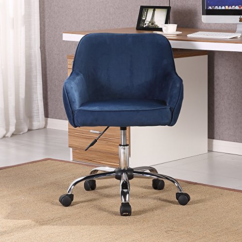 BELLEZE Modern Office Ergonomic Computer Desk Chair with Mid-Back Design, Thick Padded Velvet Seat, and Built-in Lumbar Support 360 Swivel Adjustable Height - Nora (Blue)