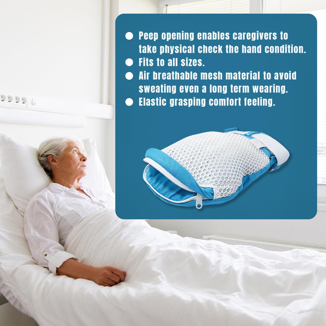 EZ Assistive Dementia Restraint Gloves Zipper Opening for Patients or Elderly Fingers Protection Dementia Products for elderly Reusable and Washable One Pair(2pcs)