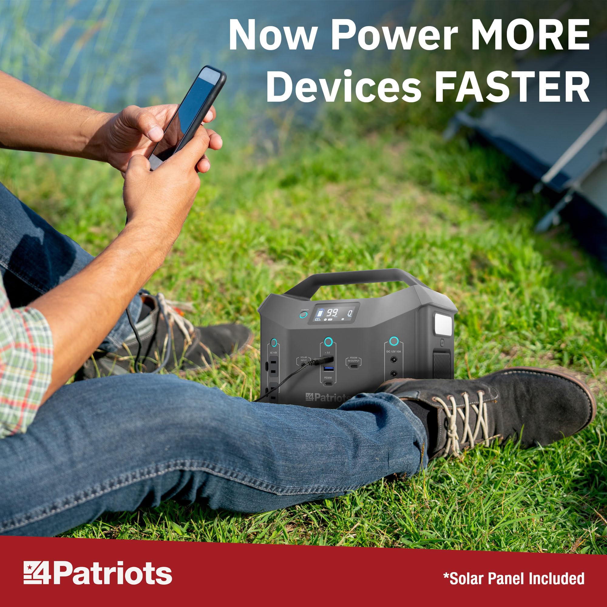 4Patriots Patriot Power Sidekick Solar Generator, 300wH Portable Power Station with 40 Watt Solar Panel, AC Fast Charging in 5 Hours, Dual 110V AC Outlets, Only 8 Lbs, Perfect for Camping Accessories