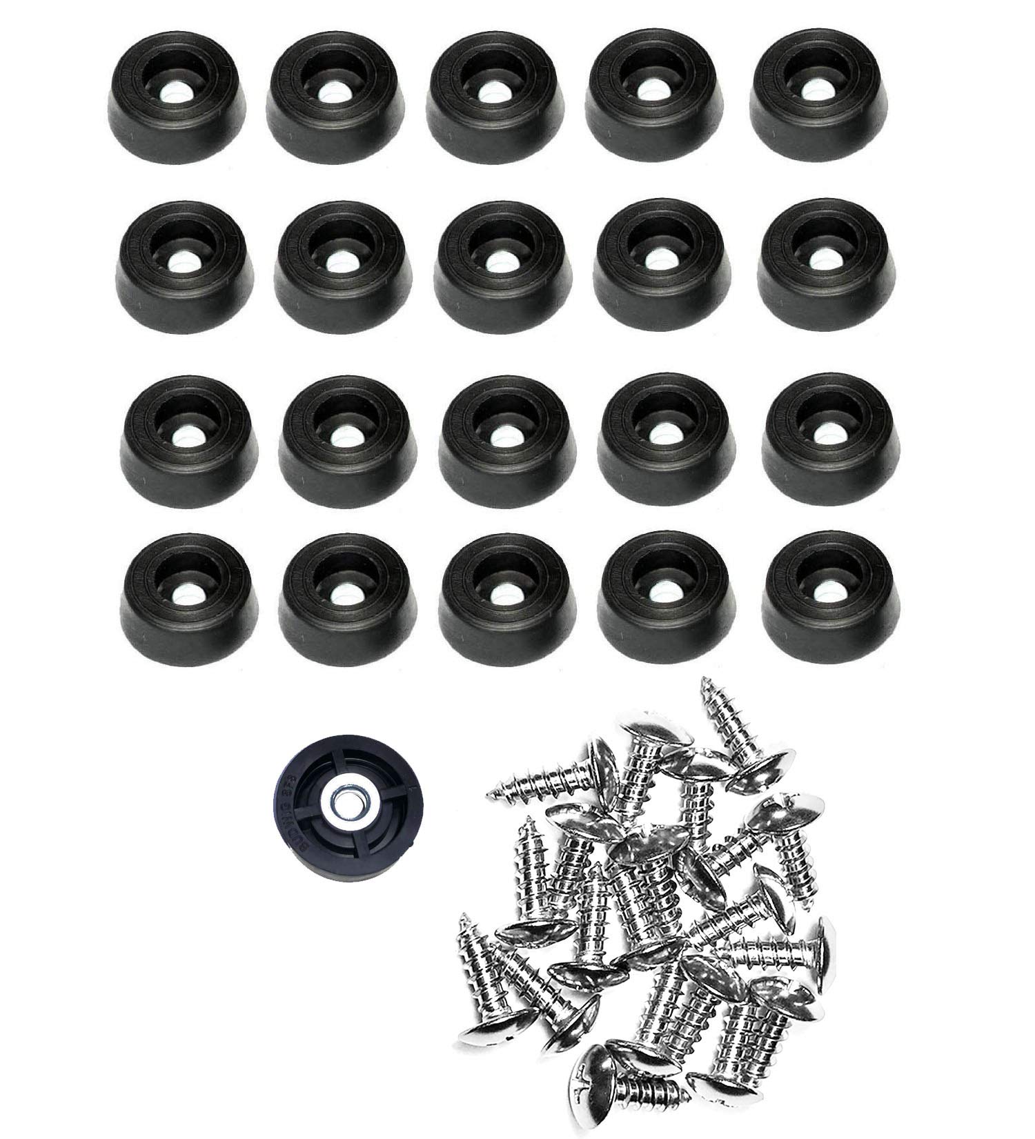 20 Medium Round Rubber Feet -W/Stainless Steel Screws .312 H X .859 D - Made in USA - Great for Cutting Boards, Electronics, Hobby - Food Safe/RoHS Compliant