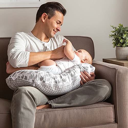 Boppy Premium Original Support Nursing Pillow Cover, Gray Elephants Plaid, Quick-dry, Coordinating Prints, Fits Boppy Original Nursing Supports for Breastfeeding and Bottle, One Cover Only