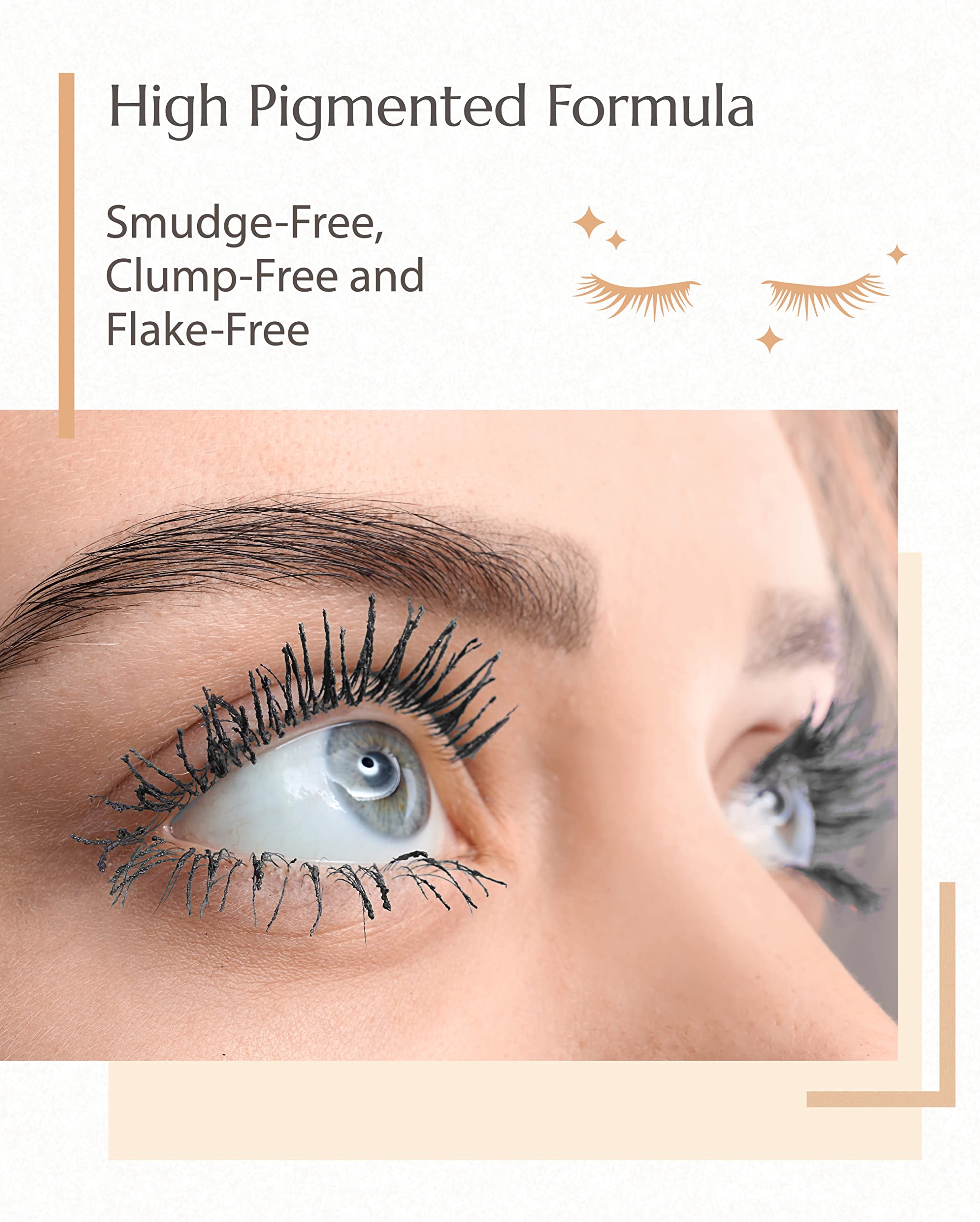2 Sides Lengthening Mascara by TSUVIMI | Smudge-Proof, Clump-Free & Buildable Formula | Waterproof Defining Mascara Makeup | Ophthalmologist Tested, Hypoallergenic, Vegan, Cruelty Free | Golden Brown