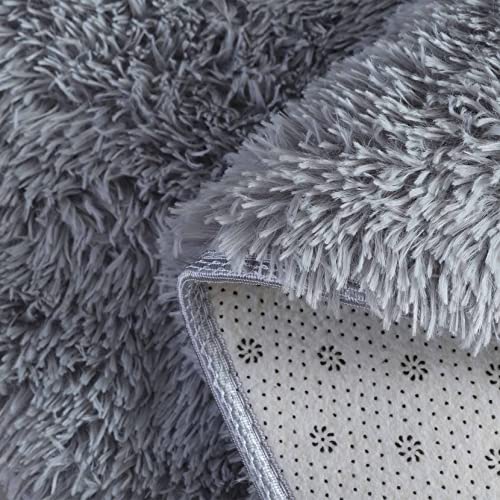 4x4 Gray Fluffy Round Rug for Living Room Luxurious Circle Carpet for Bedroom Shaggy Plush Soft Grey Round Rug Home Decoration Carpets (4x4, Gray)
