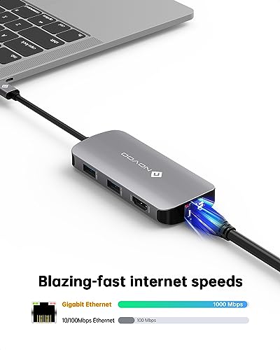 NOVOO USB C Hub Multiport Adapter to 4K HDMI, 1Gbps Ethernet, 100W PD Charging, USB C to USB x 4, 7 in 1 USB C Adapter for M1/M2 MacBook Pro/Air Dell HP Lenovo ASUS Surface