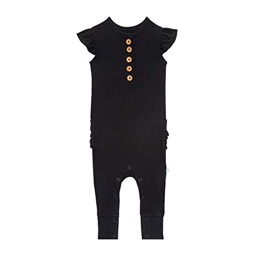 Posh Peanut Baby Girl Pajamas – Ruffled Cap Sleeve Romper PJs – Soft Viscose from Bamboo One-Piece for Babies & Toddlers(12-18 Months) Solid Ribbed Black