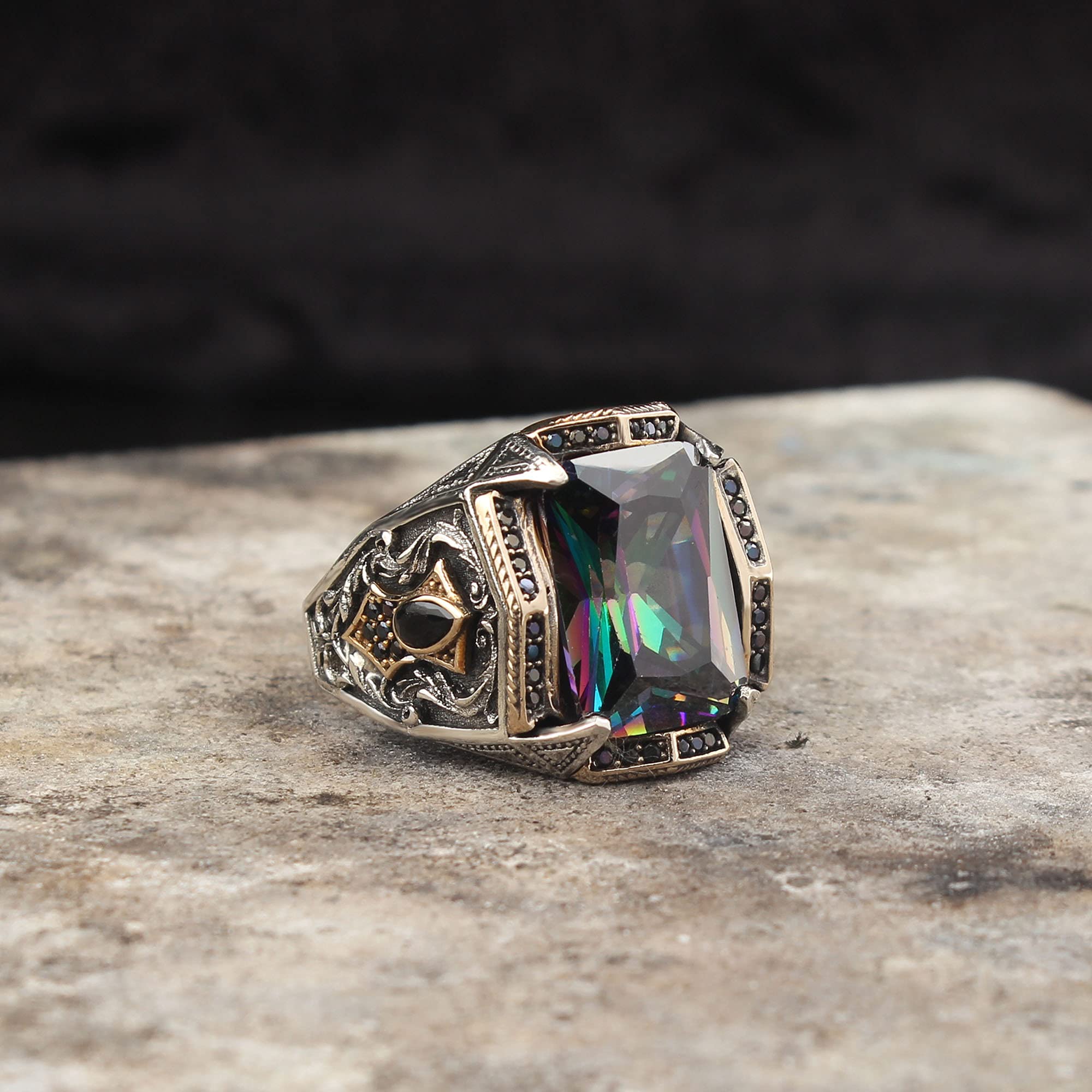 925 Sterling Silver Mens Ring, MysticTopaz GemStone Handmade Men Silver Ring, Turkish Silver Ring gifts for men handmade rings valentines day gifts for him