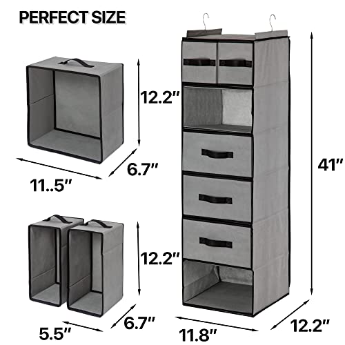 6-Shelf Hanging Closet Organizer With 4 Drawers - 6 Hanging Closet Shelves and 4pcs Removable Closet Drawers For Better Closet Organization - Bedroom, RV Wardrobe, Dorm Room, Baby Nursery Essentials