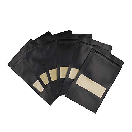 Black Kraft Paper Zipper Lock Stand Up pouch Bags Sealable Matte Window,12×20 cm/4.7×7.8 inches,Pack of 100