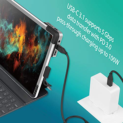 j5create iPad Pro USB C Hub- 6-in-1 Travel Dock for iPad Pro 12.9β/11β, with 4K@60Hz HDMI, USB C PD Charging 100W & Data, USB A 3.1, SD and microSD Card Reader, 3.5mm Headphone Jack (JCD612)