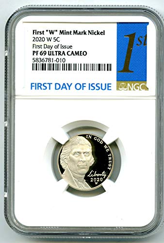 2020 W US MINT JEFFERSON PROOF FIRST DAY OF ISSUE Special Release FIRST EVER ' W ' Nickel PF69 UCAM NGC
