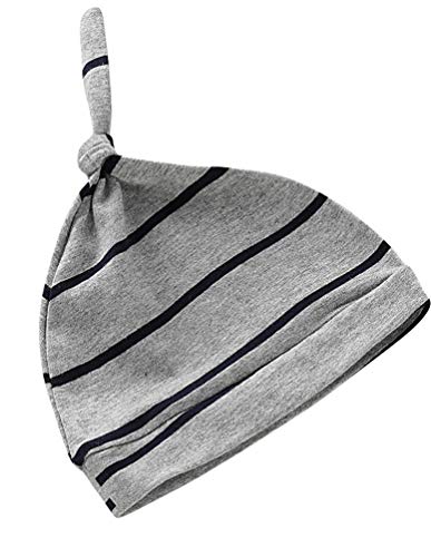 COLOOM Infant Baby Gown Newborn Knotted Sleeper Striped Sleep Gowns Swaddle & Cap (Grey Stripes, 0-6Months)