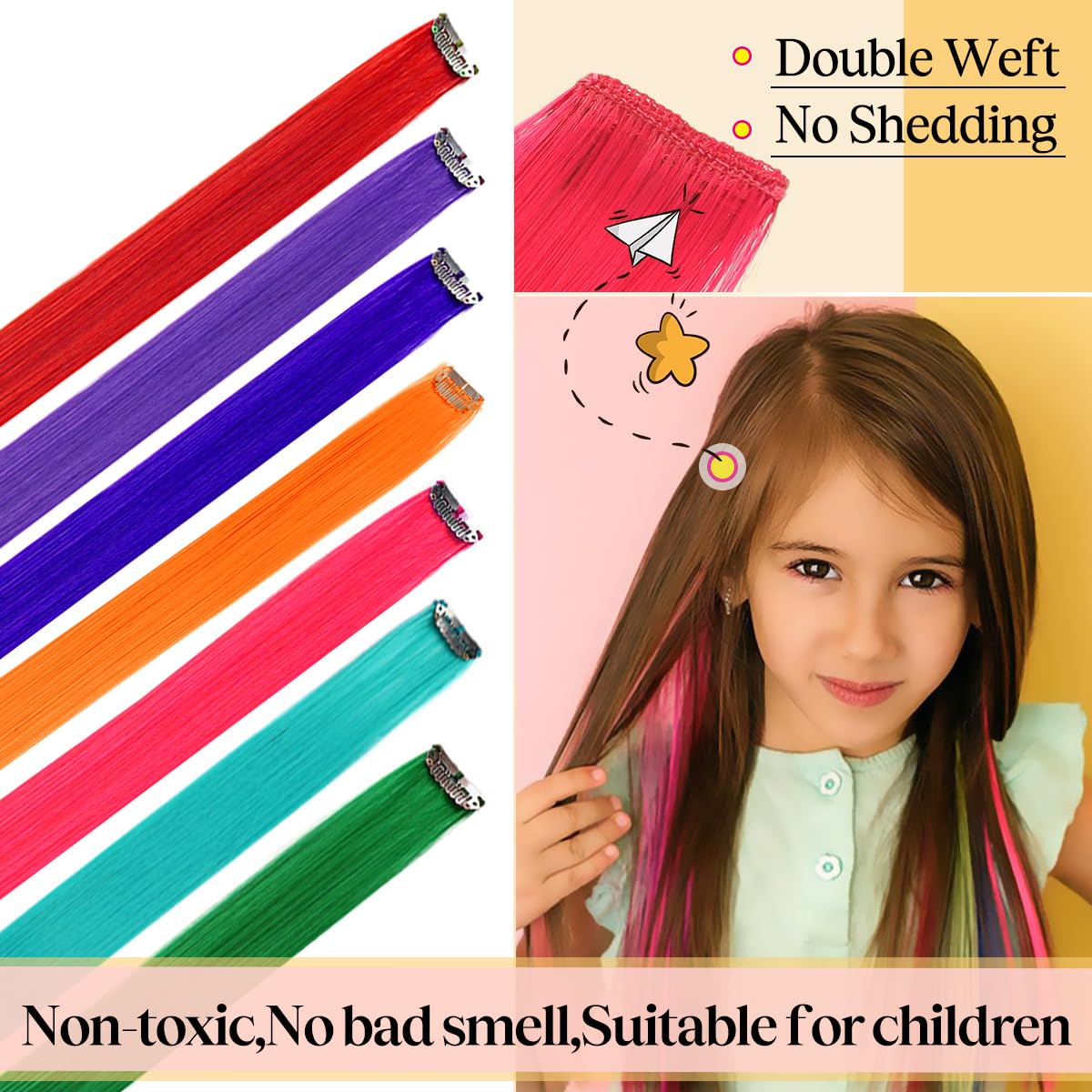 Colored Clip in Hair Extensions 22" 10pcs Straight Fashion Hairpieces for Party Highlights Green