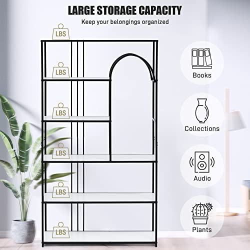 6-Tier Tall Bookcase Bookshelf Modern Style, Freestanding Open Display Storage Shelf, Wood