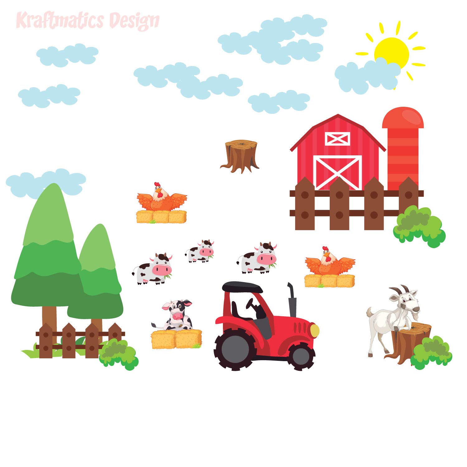 Farm Barn & Animals Personalized Name Nursery Wall Decal Vinyl Sticker | Multiple Font Options | Custom Kids Room Décor | Bedside Decals | Children’s Room | Car | Laptop (Large W 90" x H 72")