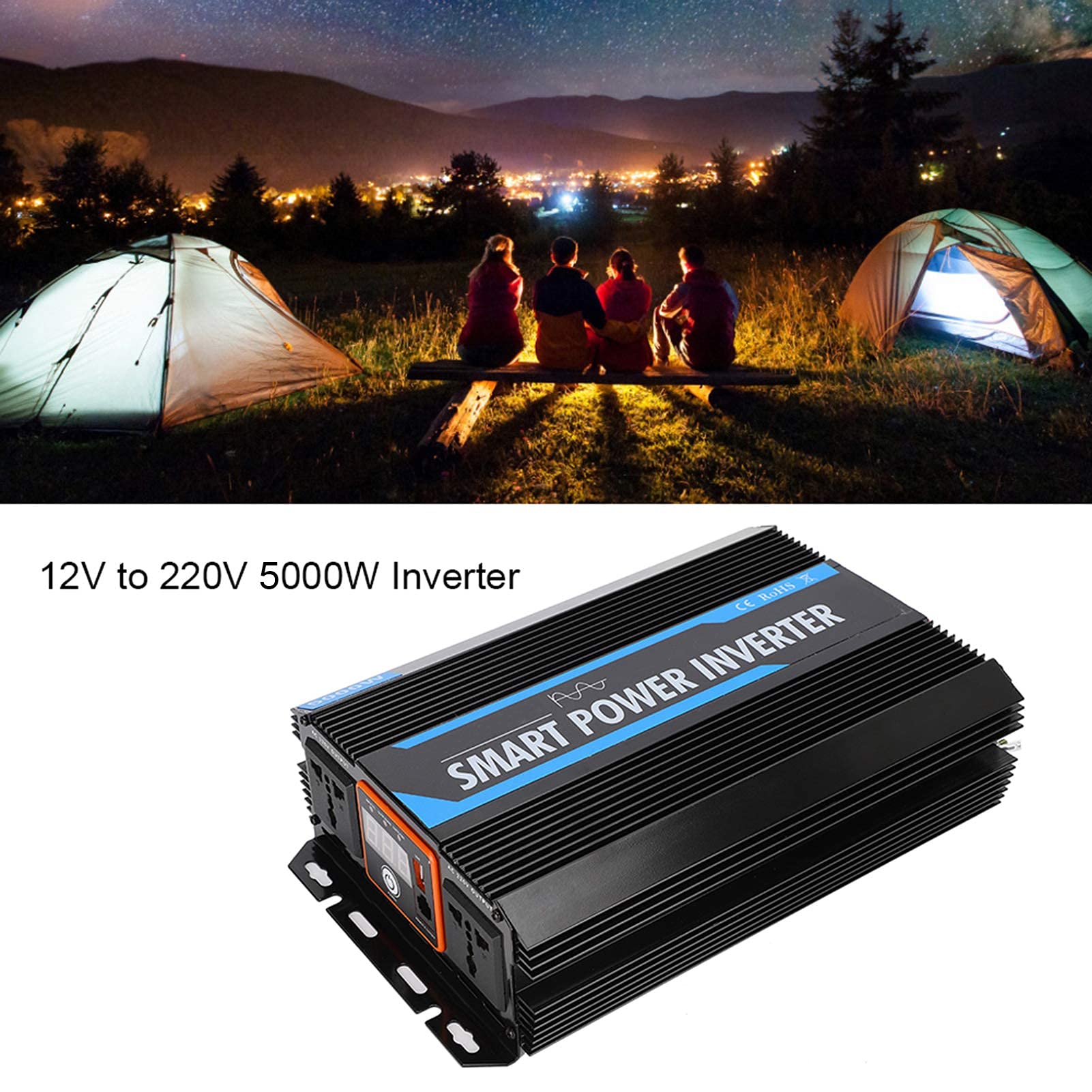 2000W Power Inverter, 5000 Watt Peak, Modified Sine Wave Power Inverter with USB AC Adapter and Remote Switch for Home Car RV Outdoor Emergency, Peak Power 5000W Rated Power 2000W, 12V to 220V