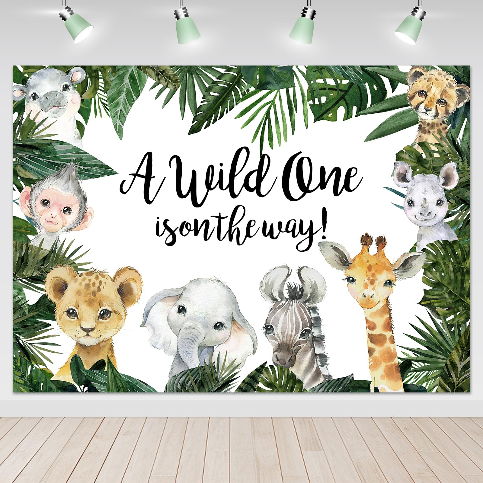 Mocsicka Safari Baby Shower Backdrop Jungle Animals Background Tropical Zoo Animals Party Cake Table Decoration Photo Booth Props (7x5ft)