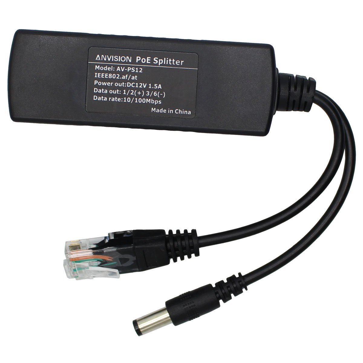 ANVISION 48V to 12V PoE Splitter Adapter IEEE 802.3af Compliant 10/100Mbps, for IP Camera AP Router Voip Phone, AV-PS12