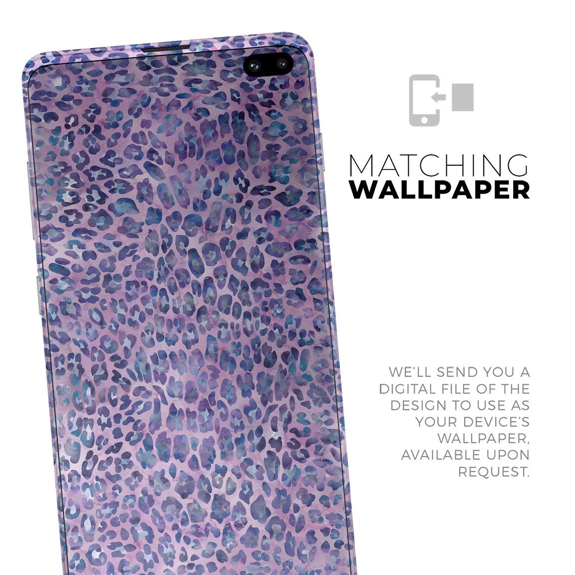 DesignSkinz Purple Watercolor Leopard Pattern Protective Vinyl Decal Wrap Skin Cover Compatible with The Samsung Galaxy S20 (Screen Trim & Back Glass Skin)