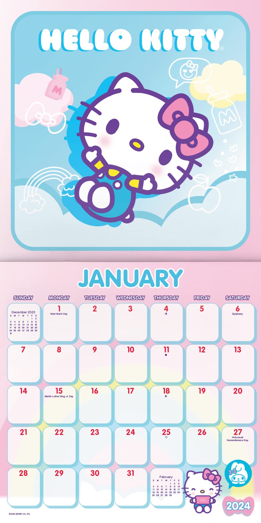 2024 Hello Kitty Mini Wall Calendar & Push Pins