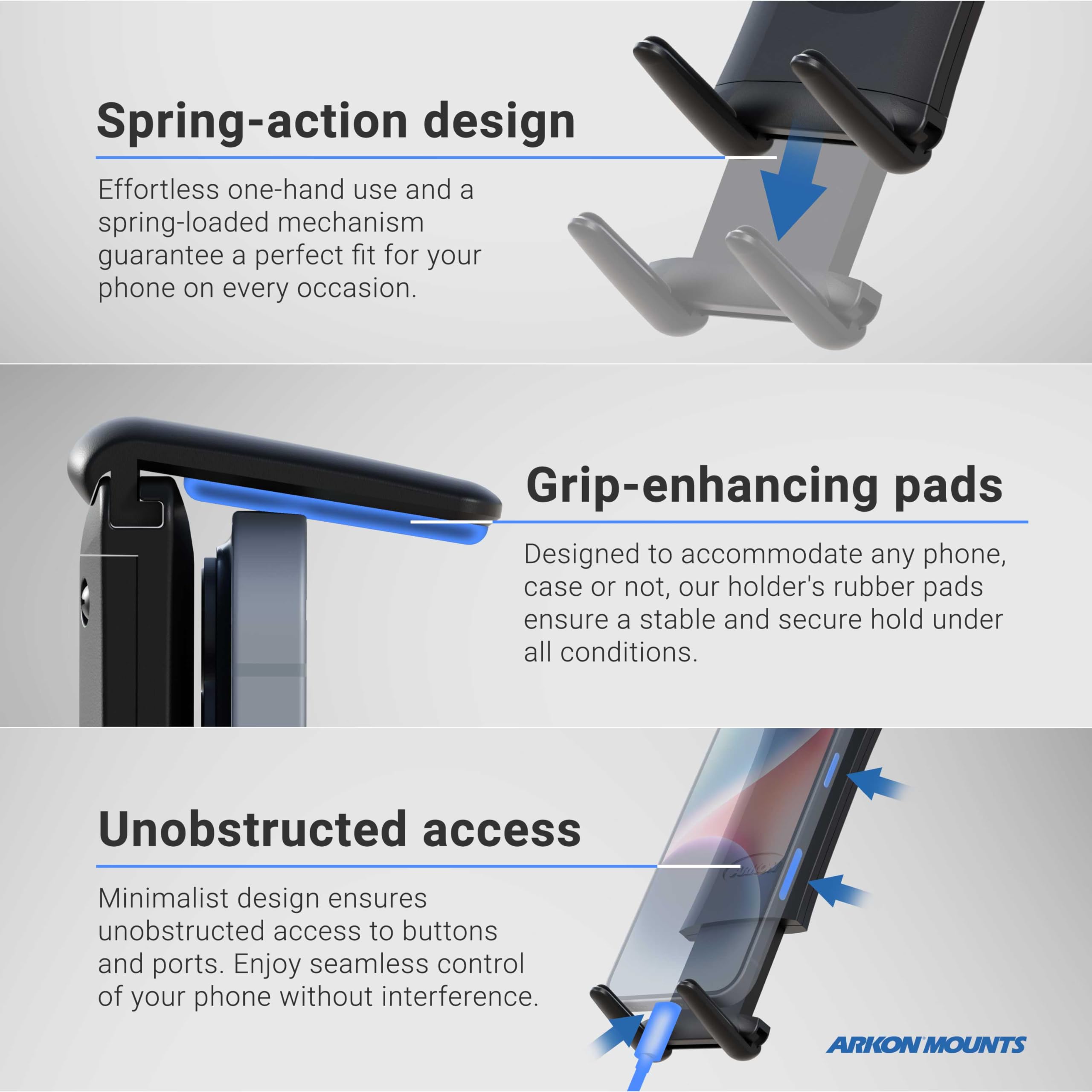 ARKON Mounts - Car Phone Holder | Secure Grip | Heavy Duty | Drill Base Car Phone Mount | Spring-loaded holder expands up to 7.25 inches | For iPhone, Samsung, Google, Nokia, and other Smartphones