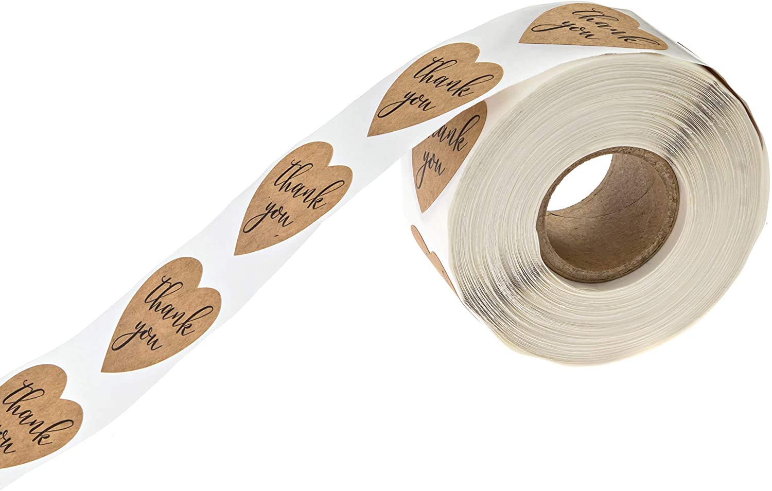 Brown Kraft Heart Shape Thank You Stickers / 500 Heart Labels / 1 1/8" Thank You Envelope Seals