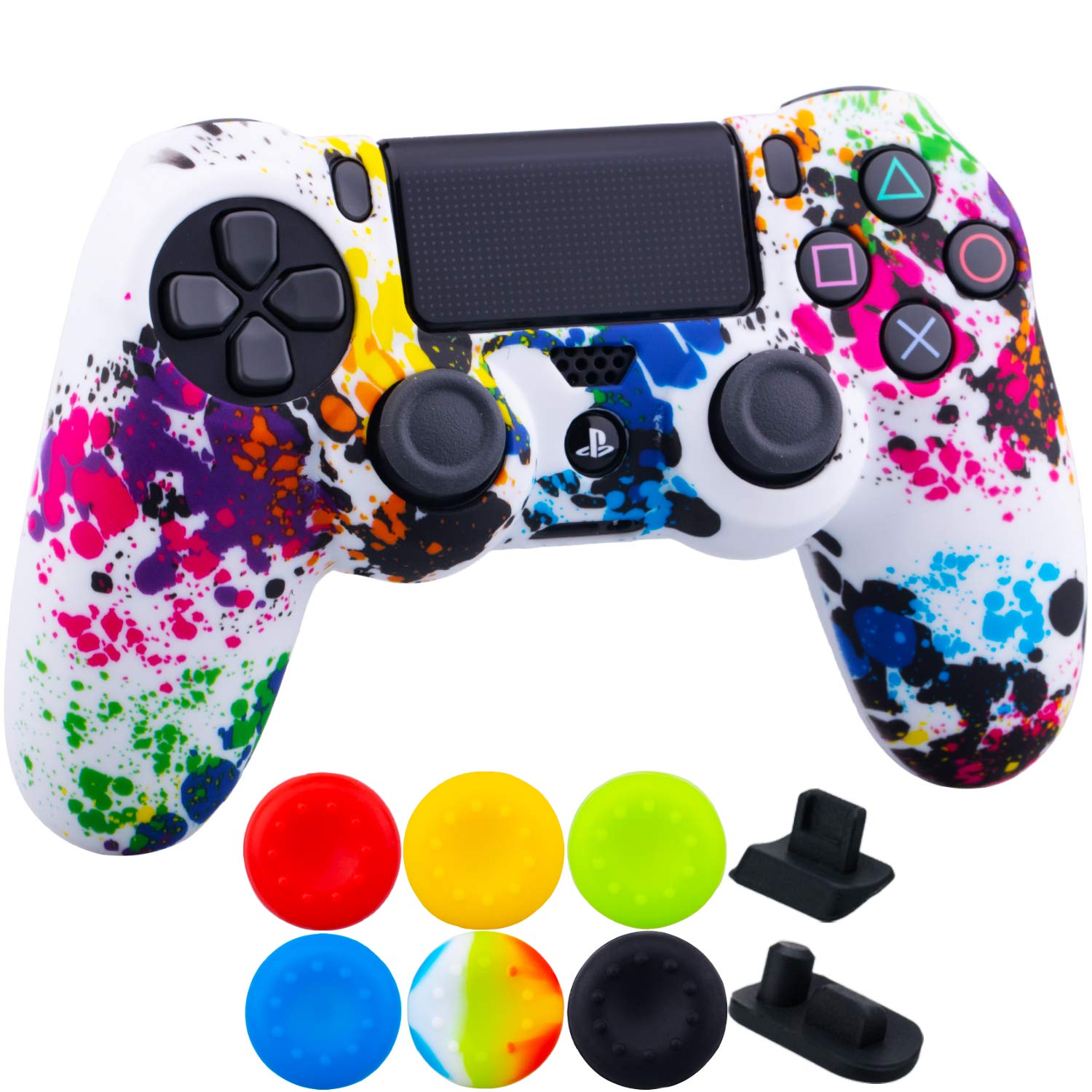 9CDeer 1 Piece of SiliconeTransfer Print Protective Cover Skin + 6 Thumb Grips & Dust Proof Plugs for PS4/Slim/Pro Controller Graffiti
