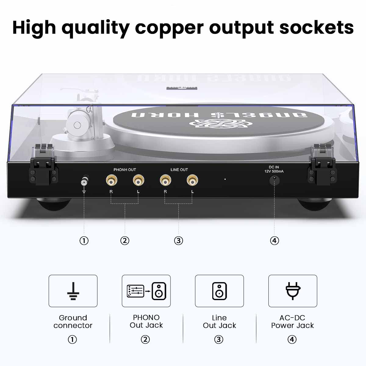 ANGELS HORN High Fidelity Vinyl Record Player, Bluetooth Turntable, 2 Speed Belt Drive, Built-in Preamp, Adjustable Counterweight,Magnetic Cartridge, Upgraded Version