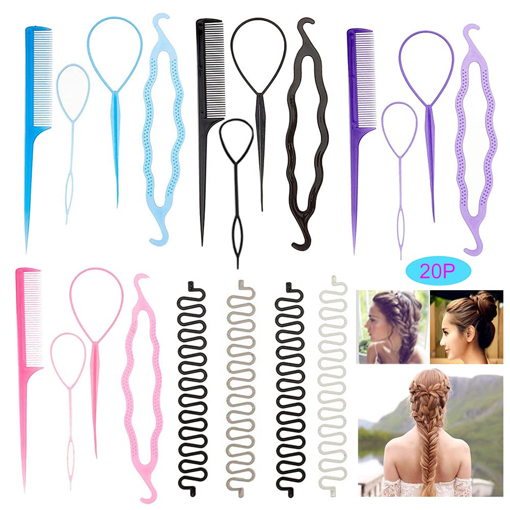 Ubrand Hair Braiding and Modelling Tool Kit, DIY Hair Design Accessories with Curly Styling Tools (20Pcs)