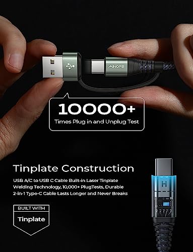 AINOPE Newest 2-in-1 Charger Cable 2-Pack 6.6ft, 3.1A C to C Fast Charging Cable Nylon Braided USB A/C to USB C Cord Compatible with iPad Pro/Air/Mini 6 MacBook Air Galaxy S22 21 S10 Note