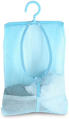 Multipurpose Clothespin Bag with Hanger, Hanging Storage Mesh Bag, Bathroom Shower Storage Organizer Set, Clothes Clip Clothespin Mesh Bag for Home Apartment College Dorm, Blue