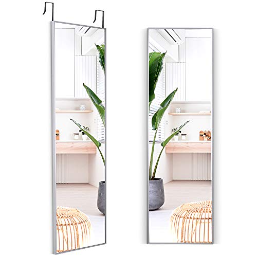 LVSOMT Full Length Mirror, 47"x14" Full Body Mirror, Wall Mounted Mirror, Over The Door Hanging Mirror, Long Mirror for Bedroom Living Room Locker Room, Aluminium Alloy Frame (Silver)