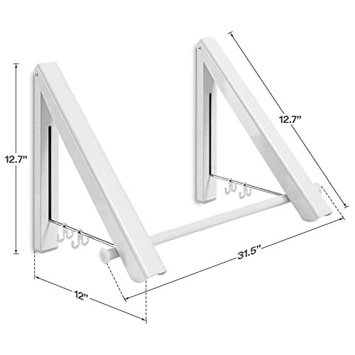 Ainpota 2 Pack Clothes Drying Rack Triangle Wall Mounted Drying Rack Clothing Laundry Drying Rack Collapsible with Rod for Laundry and Indoor，White