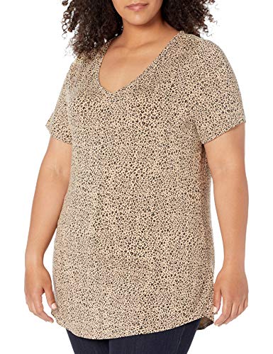 Amazon Essentials Women's Relaxed-Fit Short-Sleeve V-Neck Tunic (Available in Plus Size), Leopard, 3X