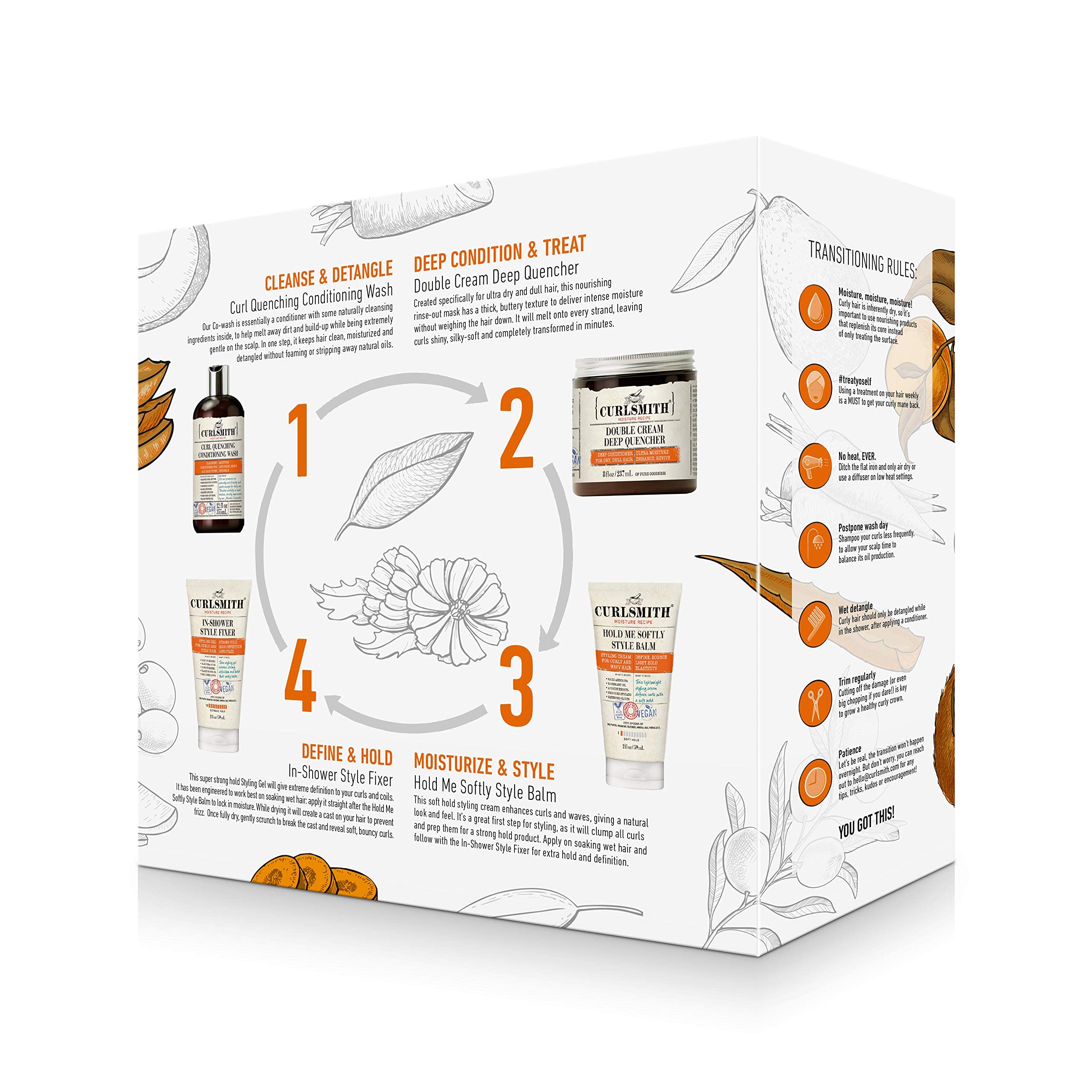 CURLSMITH - Transition Kit - Vegan Haircare Kit for Dry, Wavy, Curly or Coily Hair (1 x 12oz, 1 x 8oz, 2 x 2oz)