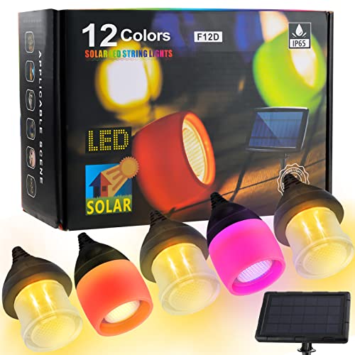 48FT Solar String Lights Outdoor Waterproof, Solar Powered LED String Light with 16 Shatterproof Bulbs & Colorful Rubber Covers, Decorative LED Café Patio Light, Porch Market Light