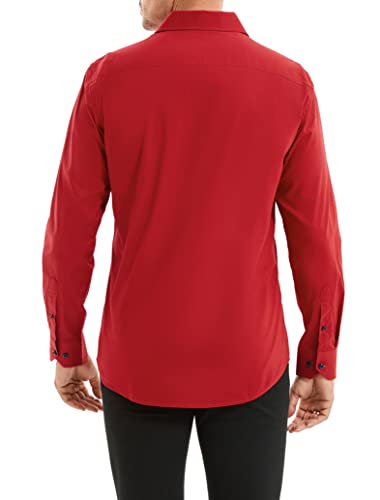 Alex Vando Mens Dress Shirts Regular Fit Long Sleeve Stretch Business Dress Shirts for Men,Red,Large