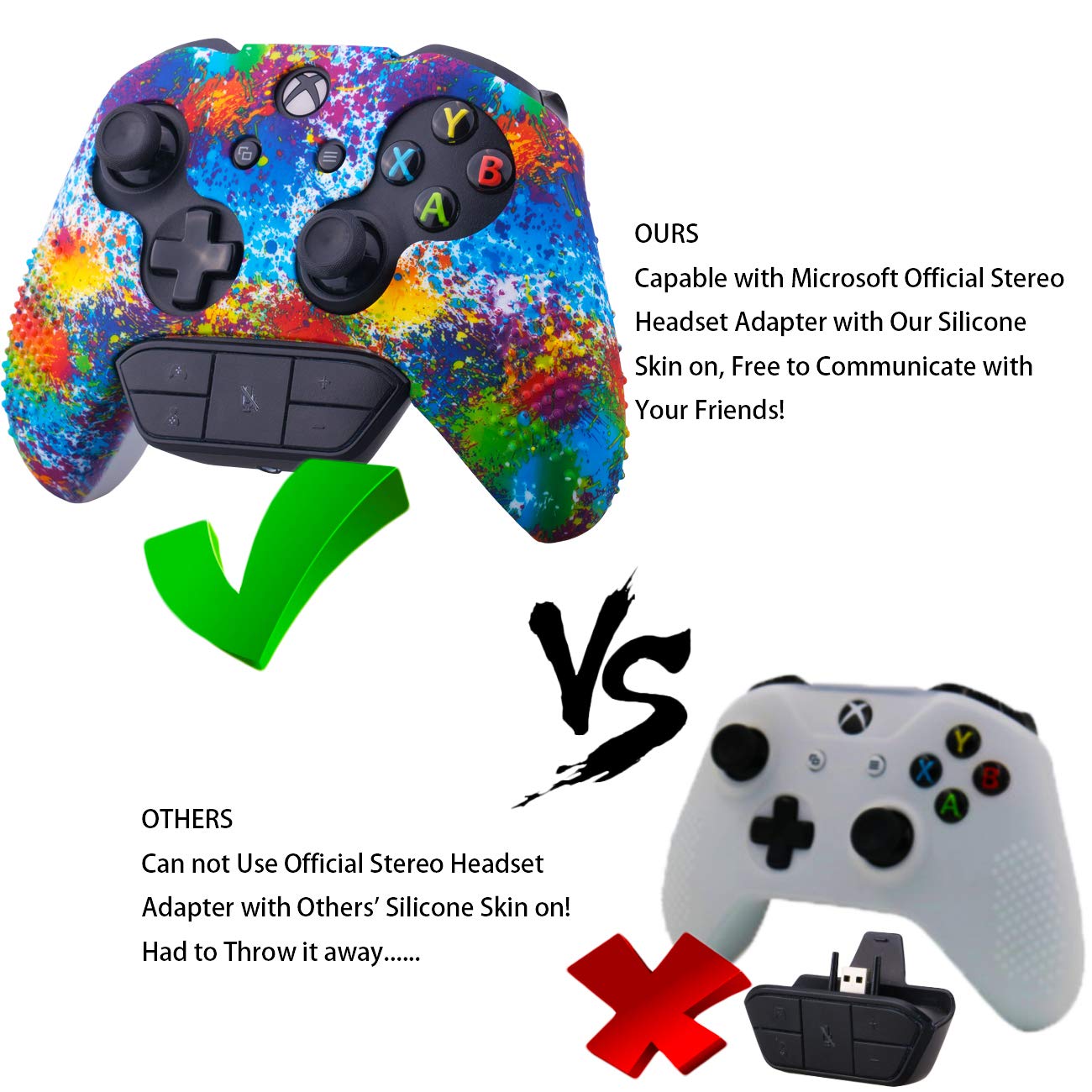 9CDeer Studded Protective Customize Transfer Printing Silicone Cover Skin Sleeve Case + 8 Thumb Grips Analog Caps for Xbox One/S/X Controller Paints Compatible with Official Stereo Headset