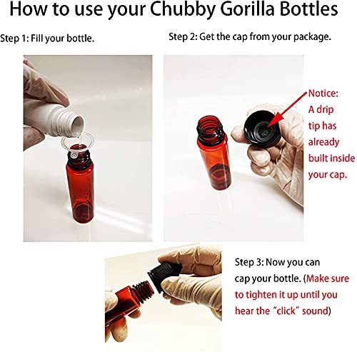 WHITE DROPPER EMPTY PET Chubby Gorilla V3 SQUEEZE BOTTLES - 120ml - with Plastic funnel, Pipette & 6 Label Stickers (6 pk) Solid White