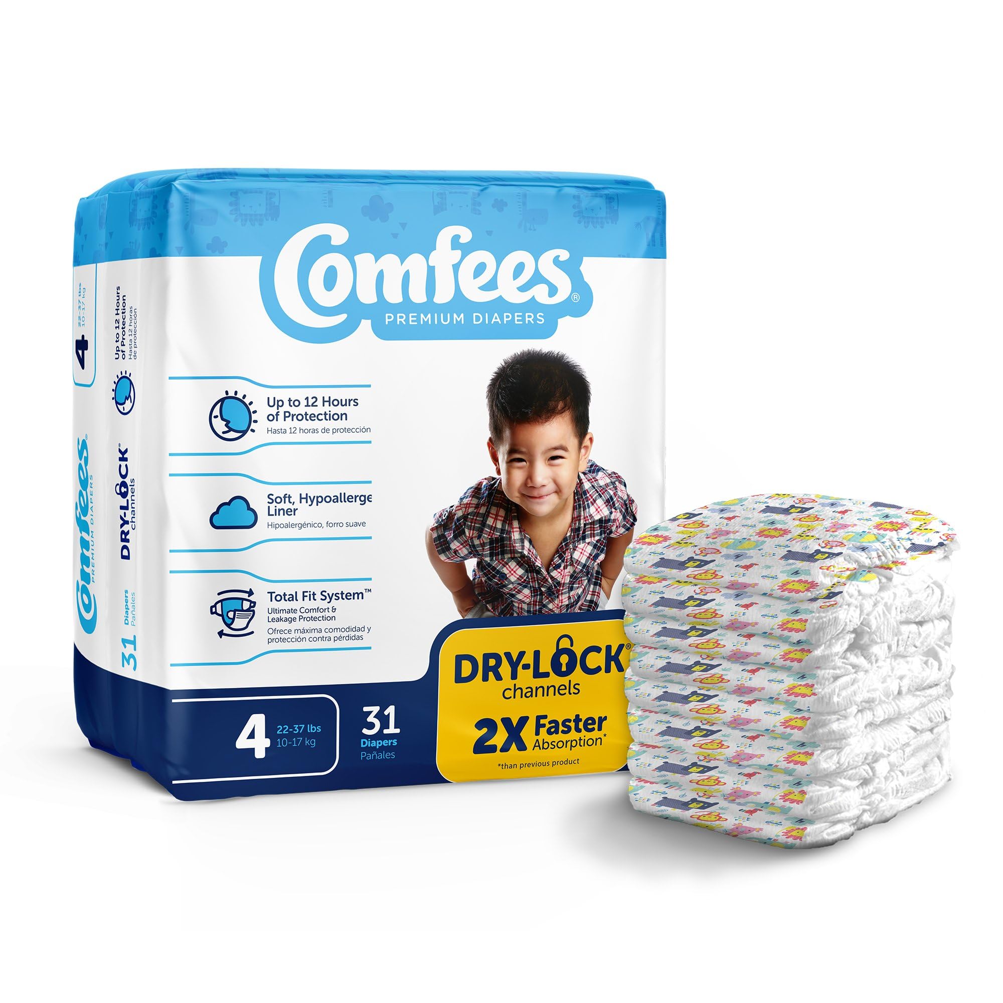 Comfees Baby Diaper Tab Closure Size 4 Disposable Moderate Absorbency, 41540 - Pack of 31