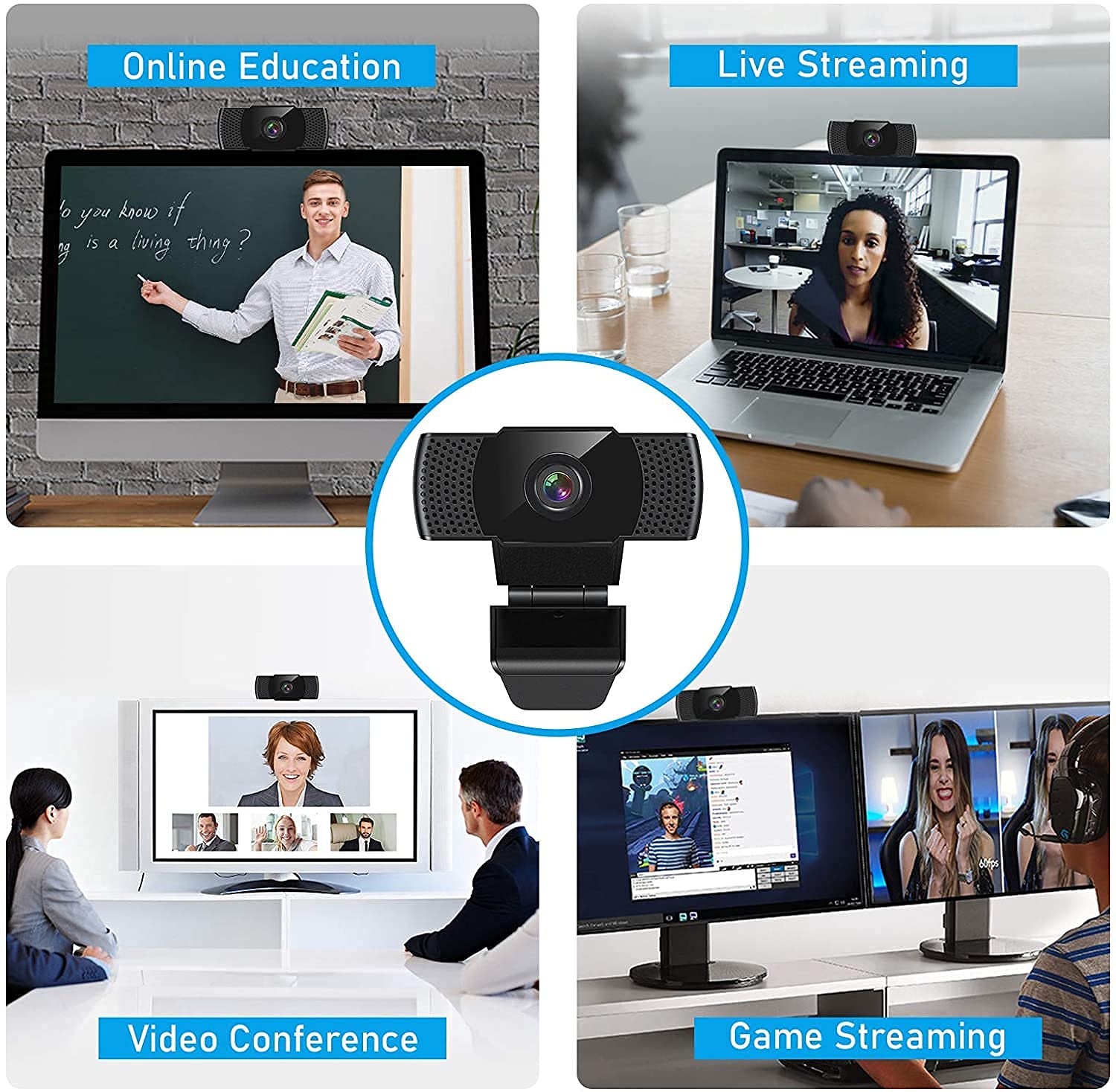 2022 Upgraded 2048 x 1080 Full HD Webcam 2K 30 fps Computer, 90° Wide Angle for PC Laptop Computer Zoom Skype Meeting Video Calling Games