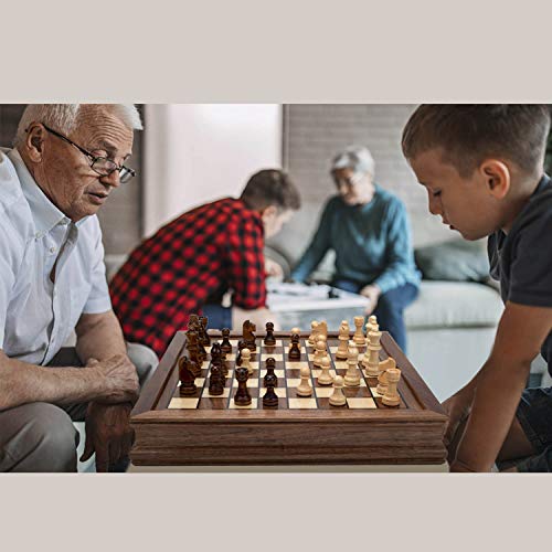 AMEROUS Magnetic Wooden Chess Set, 12.8" x 12.8" Chess Board Game with 2 Built-in Storage Drawers - 2 Bonus Extra Queens - Chess for Beginner, Kids and Adults, Gift Packaging