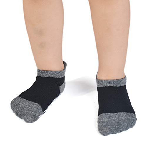 EPEIUS Baby Socks with Grips Cotton Breathable Mesh Infant Girls/Boys Non Slip/Skid Socks for 6-12 Months,12 Pairs Pack,Mixed Color,Black and White and Grey