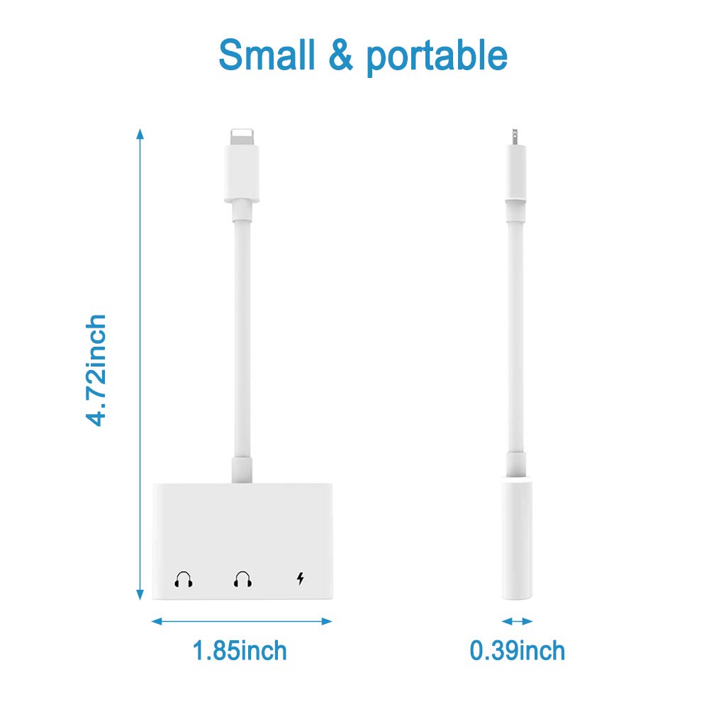 Anytrox 3 in 1 Headphone Adapter for iPhone,3.5mm Earphone Aux Audio and Charge Adapter Splitter Compatible for iPhone 14 13/12Pro/11/X/8 and iPad(White)