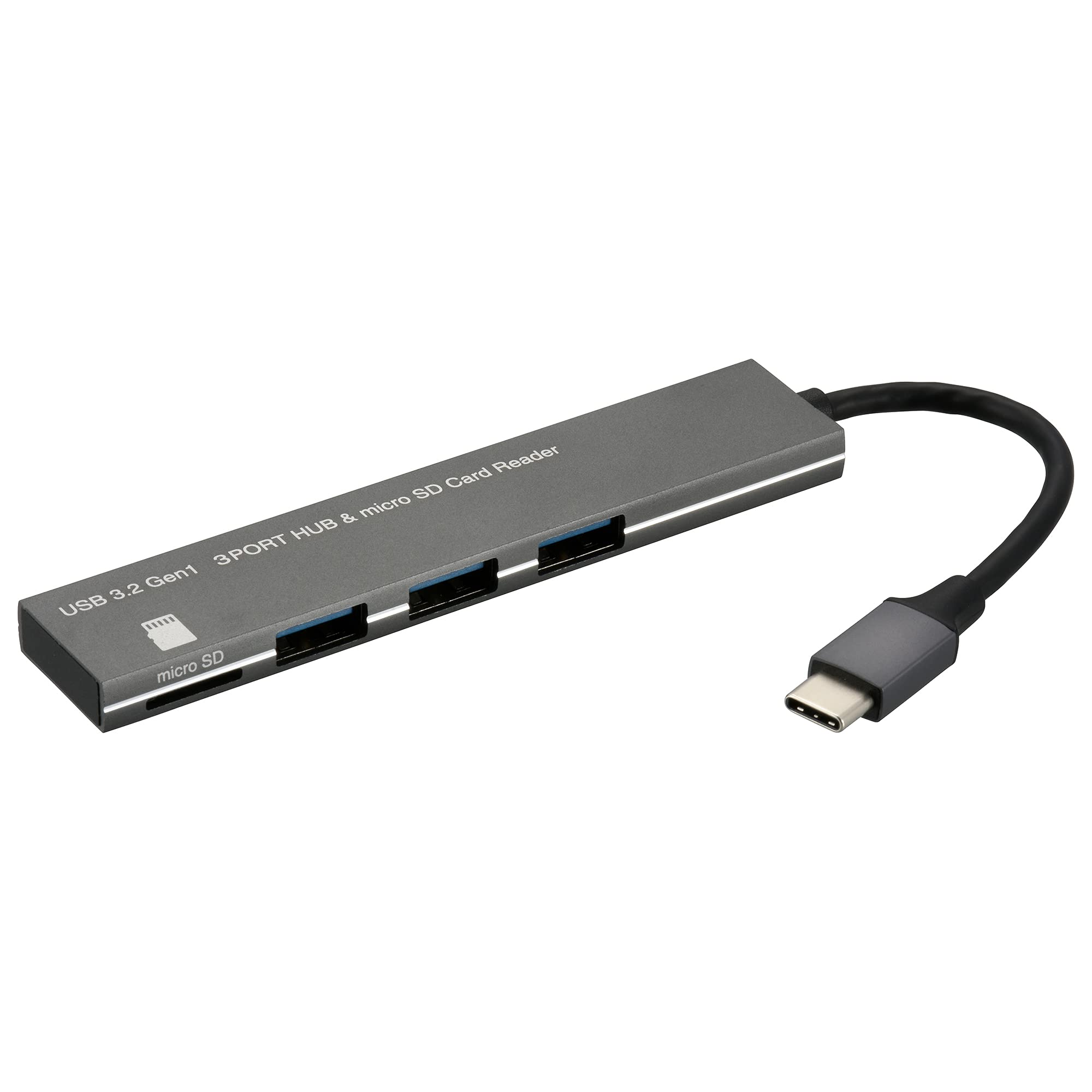 Ohm Denki USB Hub, 3 Ports, Micro SD Card Reader, USB Type-C Connector, PC-SH3PC08-H, 01-3976 OHM Aluminum