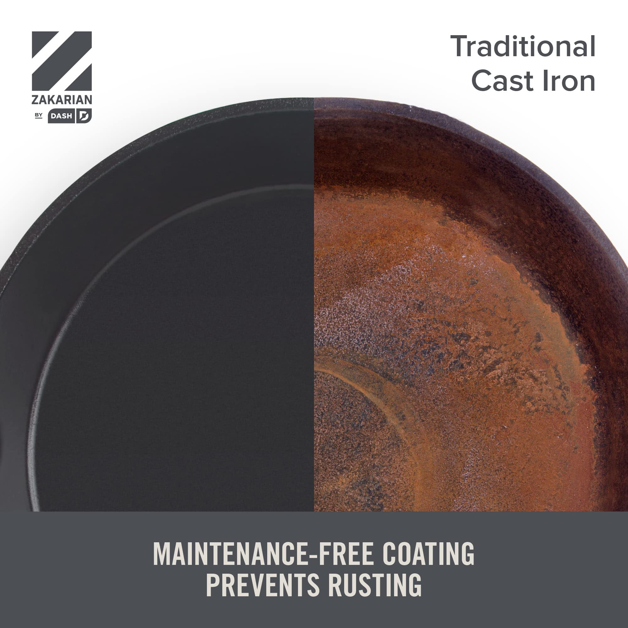 Zakarian By Dash 4.5QT Nonstick Cast Iron Deep Skillet with Cast Iron Lid for Family-Sized Meals, Frying, Roasting, Baking, One-Pot Meals and More - Grey