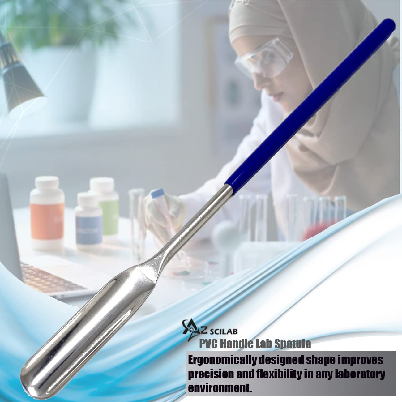 A2Z-VL004 Stainless Steel Micro Lab Scoop Half Rounded Spoon Spatula Sampler, with Vinyl Handle 6" (15.24 cm)